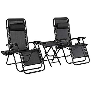 OKVAC Zero Gravity Chair Set of 2 with Side Table, Adjustable Foldable Patio Lounge Recliner w/Pillow&Cup Holder, for in/Outdoor, Poolside, Garden, Camping, Lawn, Yard, Beach, 310LBS Capacity