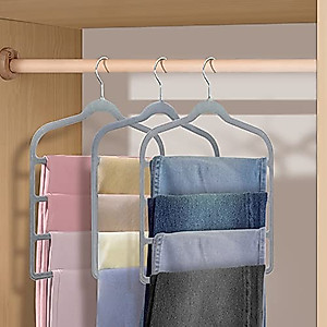 Velvet Hangers Pants Hangers Space Saving Hangers for Pants Non-Slip Multiple Closet Hanger Organizer for Trousers Tie Scarf Grey Pack of 4