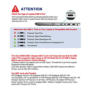 Dnkeaur HDMI Adapter for Dual Monitors,USB C to Dual HDMI Adapter 4K,Type C to HDMI Dual Monitor,USB C Splitter 2 Monitors Extended Display,HDMI Monitors Docking Station for Laptop (Only for Windows)