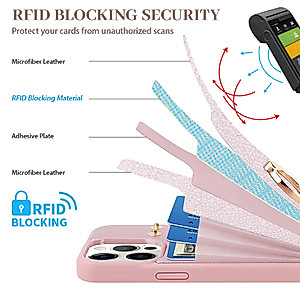 LAMEEKU for iPhone 12 Pro Max Wallet Case, Case with Card Holder Leather Cover 360°Rotation Ring Kickstand Protective Bumper Designed for Women for Apple iPhone 12 Pro Max 6.7'' Rose Gold