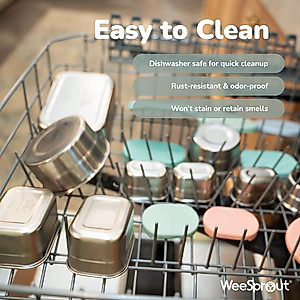 WeeSprout 18/8 Stainless Steel Food Storage Containers - Set of 3 Metal Food Storage Containers (150 ml, 200 ml, 400 ml), Leakproof Silicone Lids, Easy to Open, Durable, for Snacks, Lunches, Sauces