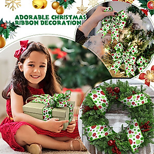 Hanaive 20 Yards Christmas Polka Dot Ribbon Xmas Wired Ribbon Christmas Tree Ribbons Decoration Green Red Polka Dot Printed Christmas Ribbons DIY Decorative for Wreaths Gifts Wrapping (1.5 Inch)