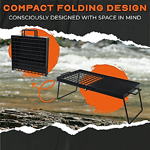 Adventure Seeka Heavy Duty 24" Folding Campfire Grill, Camp Fire Grill With Folding Grill Design For Compact Storage. Campfire Grill Grate And Griddle For Versatile Campfire Cooking