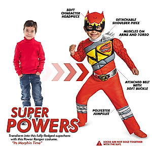 Red Power Rangers Costume for Toddlers. Official Licensed Red Ranger Dino Charge Classic Muscle Power Ranger Suit with Mask for Boys & Girls, Large (4-6)