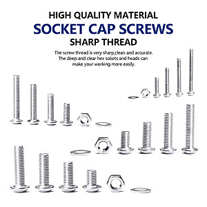 NINDEJIN Metric Button Head Socket Cap Screw Bolts & Flat Washers & Nuts Assortment Kit M2 M3 M4 M5 Stainless Steel Machine Screws Set and Wrench, 880 PCS