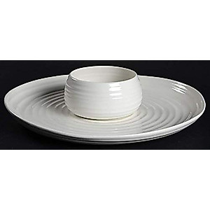 Portmeirion Sophie Conran White 2-Piece Chip and Dip Set | Round Serving Tray for Appetizers, Veggies, and Snacks | Made from Fine Porcelain | Dishwasher and Microwave Safe