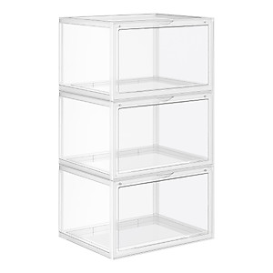 SONGMICS Shoe Boxes, Pack of 6 Stackable Shoe Organizers with Clear Door for Sneakers, Plastic Shoe Storage for US Size 12, 14.2 x 11 x 8.7 Inches, Transparent ULSP06CW