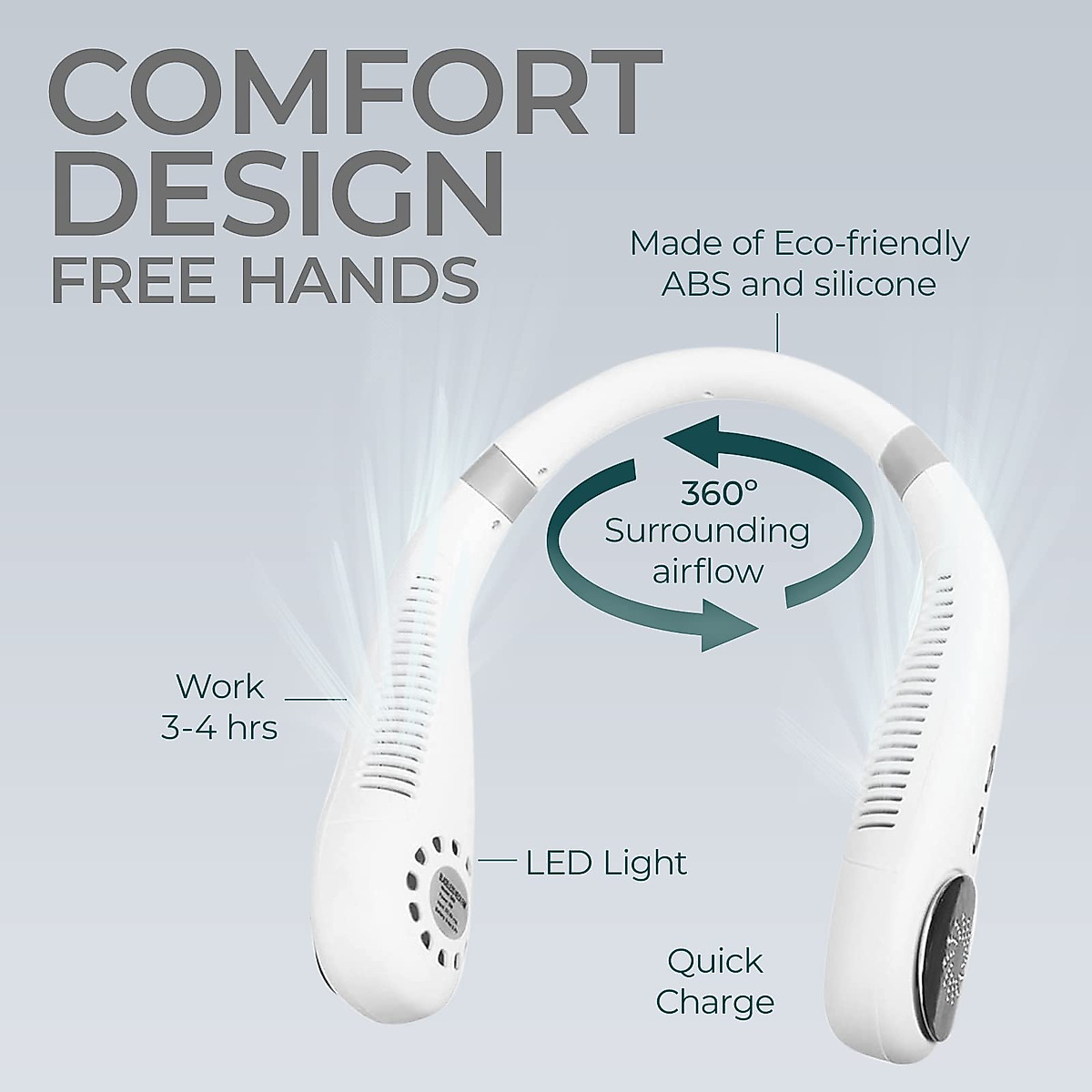 Neck Fan, Bladeless Neck Fan, Portable Fan Rechargeable, Personal Fan, Hands Free 3 Speeds 4000mAh USB, Adjustable Hanging Neck Fan, Training, Travel, Office, Outdoor Wearable Neck Fan For Women & Men