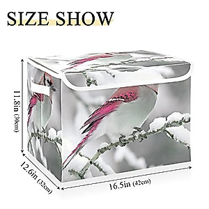 WELLDAY Winter Birds Snow Branch Storage Baskets Foldable Cube Storage Bin with Lids and Handle, 16.5x12.6x11.8 In Storage Boxes for Toys, Shelves, Closet, Bedroom, Nursery