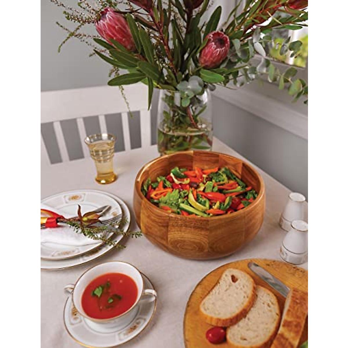 Salad Bowl wooden Acacia wood 11 diameter X4.75inch H Exquisitely crafted in natural brown tone for food , fruit server, tones