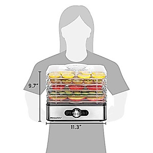 Elite Gourmet EFD3321 Food Dehydrator, Stainless Steel Trays Adjustable Temperature Controls, Jerky, Herbs, Fruit, Veggies, Dried Snacks, Stainless Steel