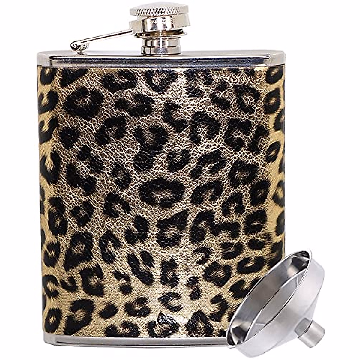 Leopard Flasks for Liquor for Women Funny Leakproof Hip Flasks Stainless Stell Drinking Bottle with Funnel 7oz