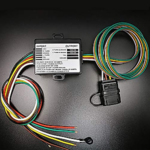 CARROFIX Powered 3-to-2-Wire Trailer Tail Light Converter with 1.5ft Leads and 4.8ft 4-Way Wiring Harness Connector - LED Compatible