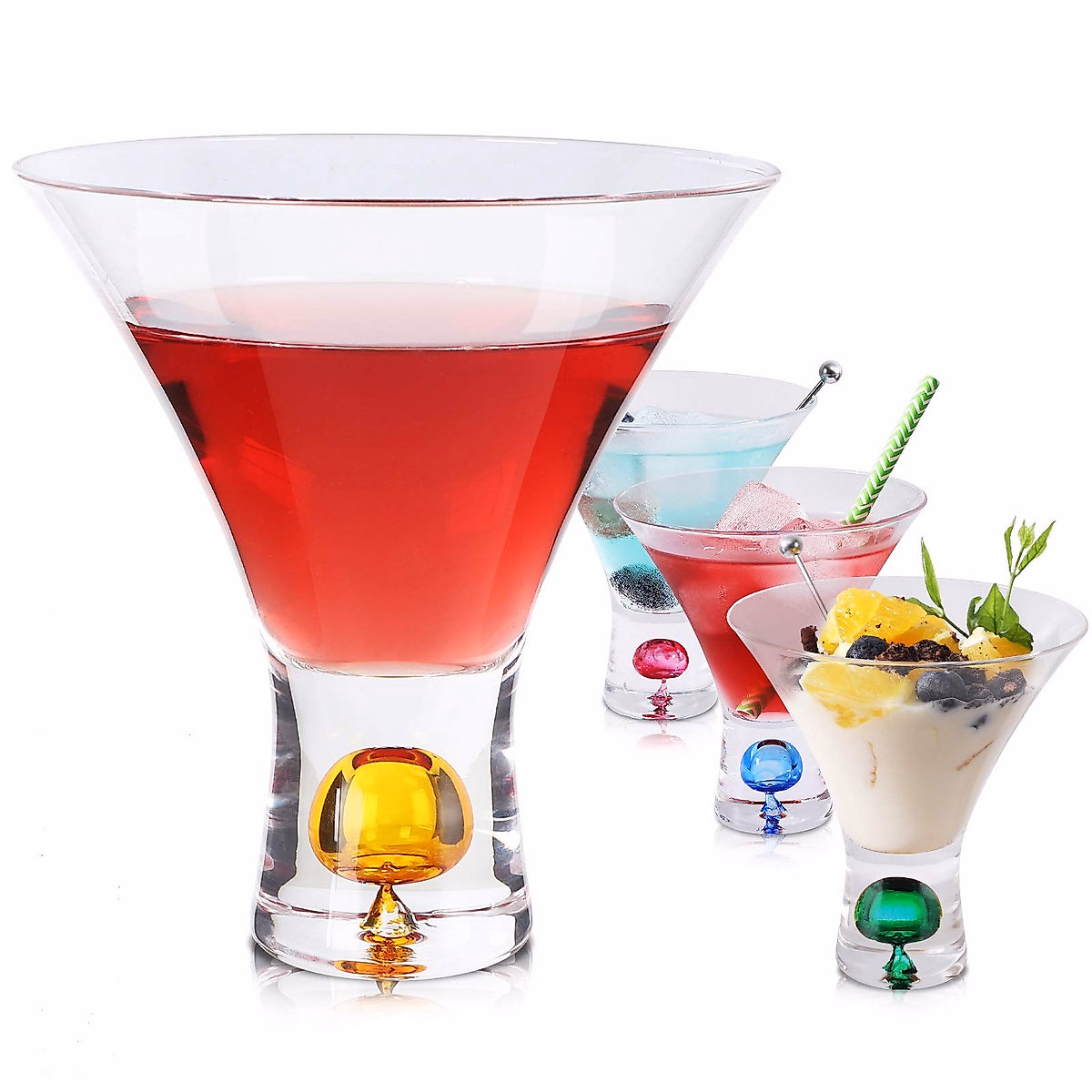 GBESTWOOW Martini Glasses Set of 4 - Christmas Gift Stemless Crystal Margarita Glasses 6oz Hand Blown Colored Cocktail Glasses Great for Martini, Margarita - Color Will Not Leak Off-Hand Wash Only
