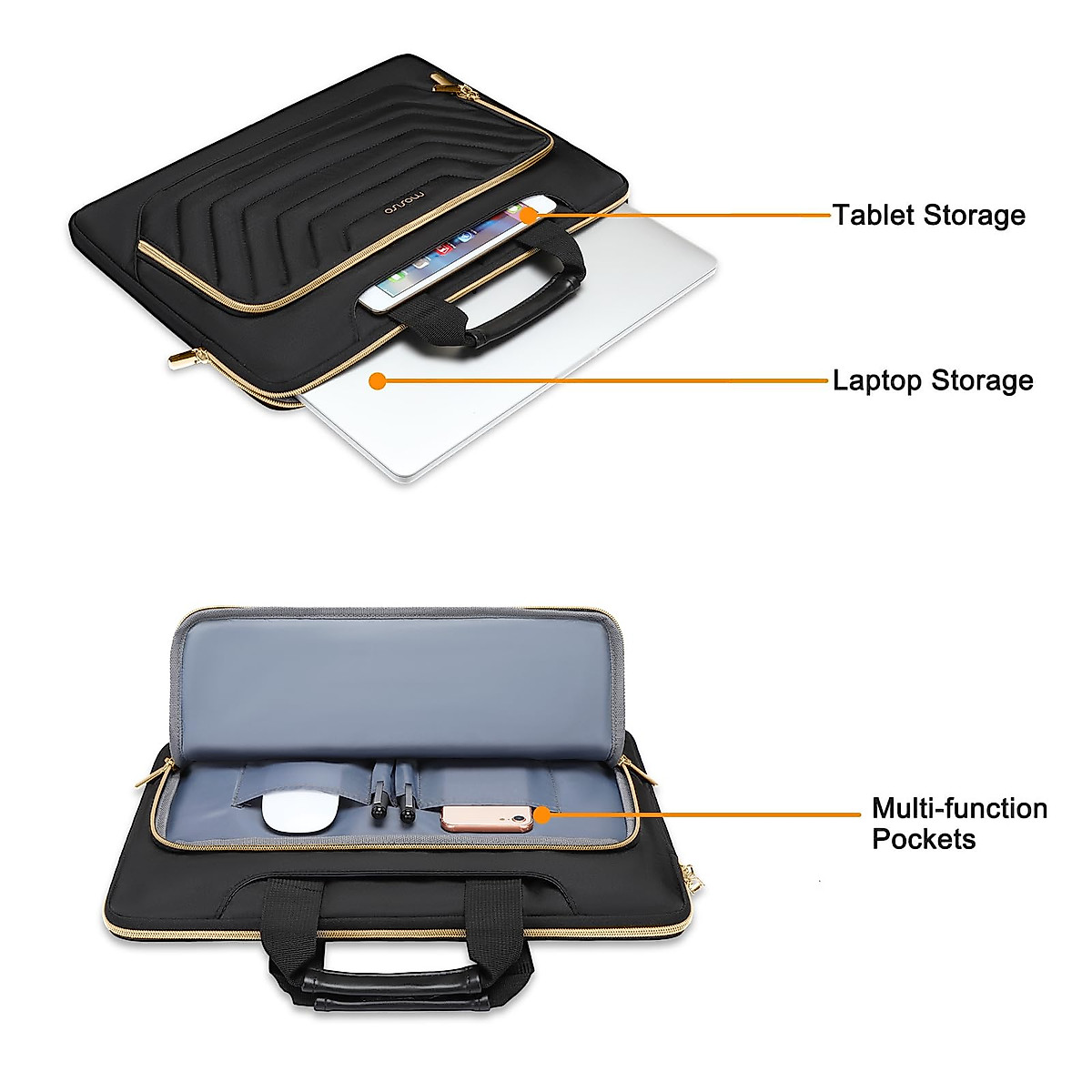 MOSISO Laptop Shoulder Bag,15-15.6 inch Computer Bag Compatible with MacBook Pro 16, HP, Dell, Lenovo, Asus Notebook,Messenger Briefcase with Front Inverted Trapezoid Quilted Pocket, Black