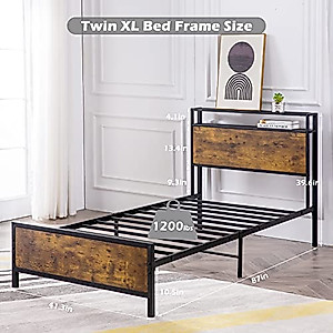 GAZHOME Twin XL Bed Frame, Platform Bed with 2-Tier Storage Headboard, Solid and Stable, Noise Free, No Box Spring Needed, Easy Assembly
