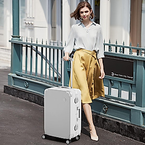 mixi Carry On Luggage 20'' Travel Suitcase Rolling Luggage Aluminum Frame PC Hardside with Spinner Wheels & TSA Lock - Smoke White