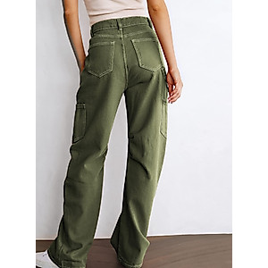 Dokotoo Cargo Pants Women High Waisted Baggy Wide Leg Dress Pants Women Womens TrousersPants Straight Leg Jeans for Women Trendy Baggy Y2K Trousers with Pockets Green