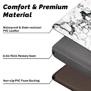 Black and White Marble Kitchen Mats Set of 2 Modern Marbling Printing Kitchen Rugs Waterproof Washable Non-Slip Anti Fatigue Comfort Standing Kitchen Rug and Mat for Laundry Sink Kitchen Floor