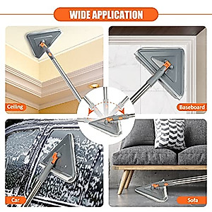 85 Inch ​Wall Mop Wall Cleaner with Long Handle , 360° Rotating Microfiber Dust Mop, Skirting Cleaning Tool Ceiling Gasket Window Cleaning Kit with 39" to 85" Extension Pole and 6 Replacement Pads