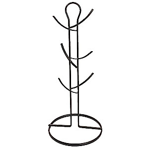Home Basics Chrome Wire Collection Durable Steel Mug Tree Stand, 6-Hook Coffee Tea Cup, Holder Kitchen Countertop, Black