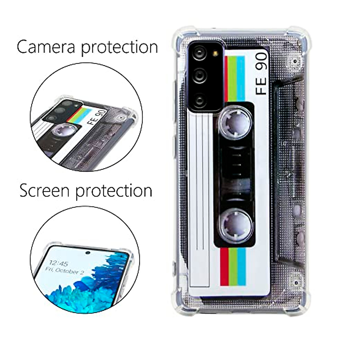 FAteamll Case for Galaxy S20 FE 5G,with Reinforced Corners TPU Soft Bumper Retro Cassette Tape Case Compatible with Samsung Galaxy S20 FE 5G