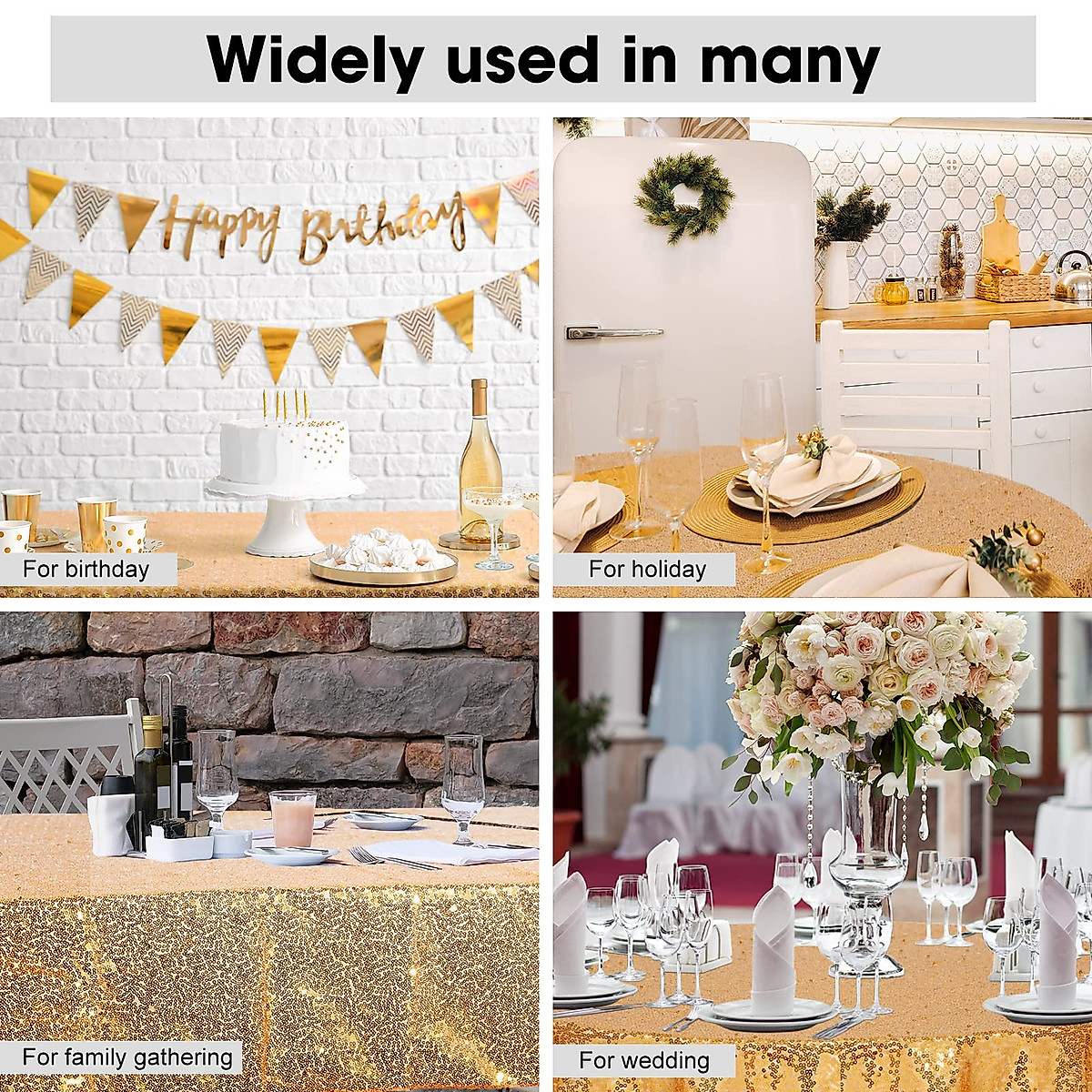 Moukeren 10 Pcs 50''x50'' Square Sequin Tablecloth Glitter Tablecloth Overlays Sequin Table Cover for Bridal Shower, Wedding Birthday, Wedding, Dessert, Banquet Decorations (Gold)