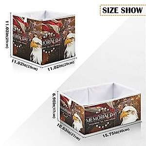 RunningBear American Flag Memorial Day Storage Basket Storage Bin Square Collapsible Toy Bins Large Toy Chest Organizer for Makeup Closet Bathroom Bedroom