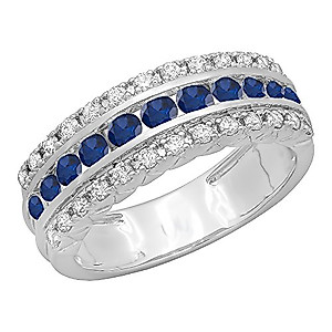 Dazzlingrock Collection Round Blue Sapphire & Diamond Engagement Ring for Women in 10K White Gold, Size 5.5