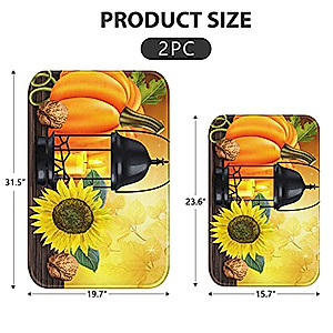ArtSocket Bathroom Rugs and Mats Set 2 Piece, Bathroom Rugs Non Slip, Fall Sunflower Pumpkins Absorbent Microfiber Memory Foam Bath Mat Machine Washable Bathroom Floor Mats