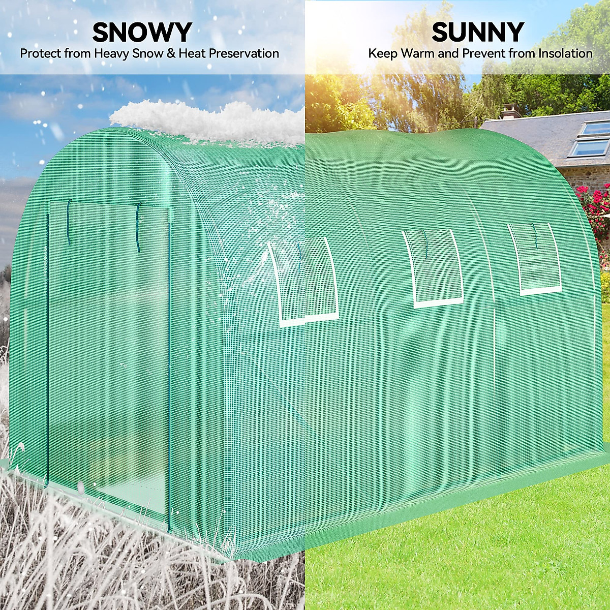 YITAHOME 10x6.5x6.5ft Greenhouse w/ Watering System Heavy Duty Green house Large Tunnel Greenhouses Kit Walk in Outdoor Plant Gardening Upgraded Galvanized Steel for Garden, Backyard, Green