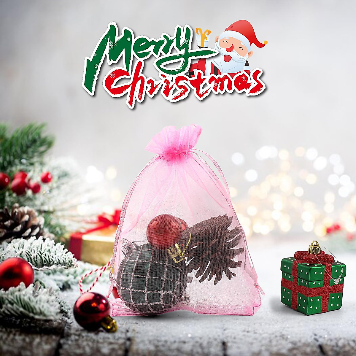 ANZNKU 50 Pack Organza Bags 4 x 6 inch Premium Sheer Drawstring Organza Bags for Candy Jewelry Party Wedding Christmas Favor Gift Bags (Pink)