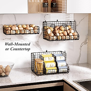 X-cosrack Fresh Egg Holder Countertop, 3 Tier Egg Rack with 4 Dividers to Separate Eggs for A Week, Stackable Wire Baskets for Storing Fresh Eggs, Large Egg Dispenser for Countertop/Wall-Mounted