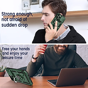 Goton for iPhone 13 Pro Max Case with Slide Camera Cover & 360° Rotate Ring Stand [Military Drop Protection] Shockproof Heavy Duty Protective, Armor Phone Case with Magnetic Car Mount Holder Green