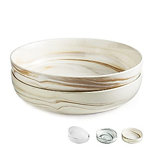 LAUCHUH 11 inch Large Serving Bowls, Salad Bowls Pocerlain Serving Dishes for Entertaining, 3.2 Quarts Large Stackable Bowl Set of 2 for Pasta, Fruit, Snack,Brown