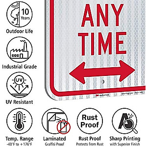 SmartSign - K-2331-HI-12x18 "No Parking Any Time" Sign | 12" x 18" 3M High Intensity Grade Reflective Aluminum Red on White