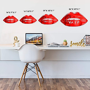 Mirror Lips 3D Wall Art - Ready to Hang Acrylic Wall Decorations for Bedrooms, Dorms, Living Rooms & More - Hand Assembled & Made in The USA - Modern Home Decor (16"W x 8"T, Gold)