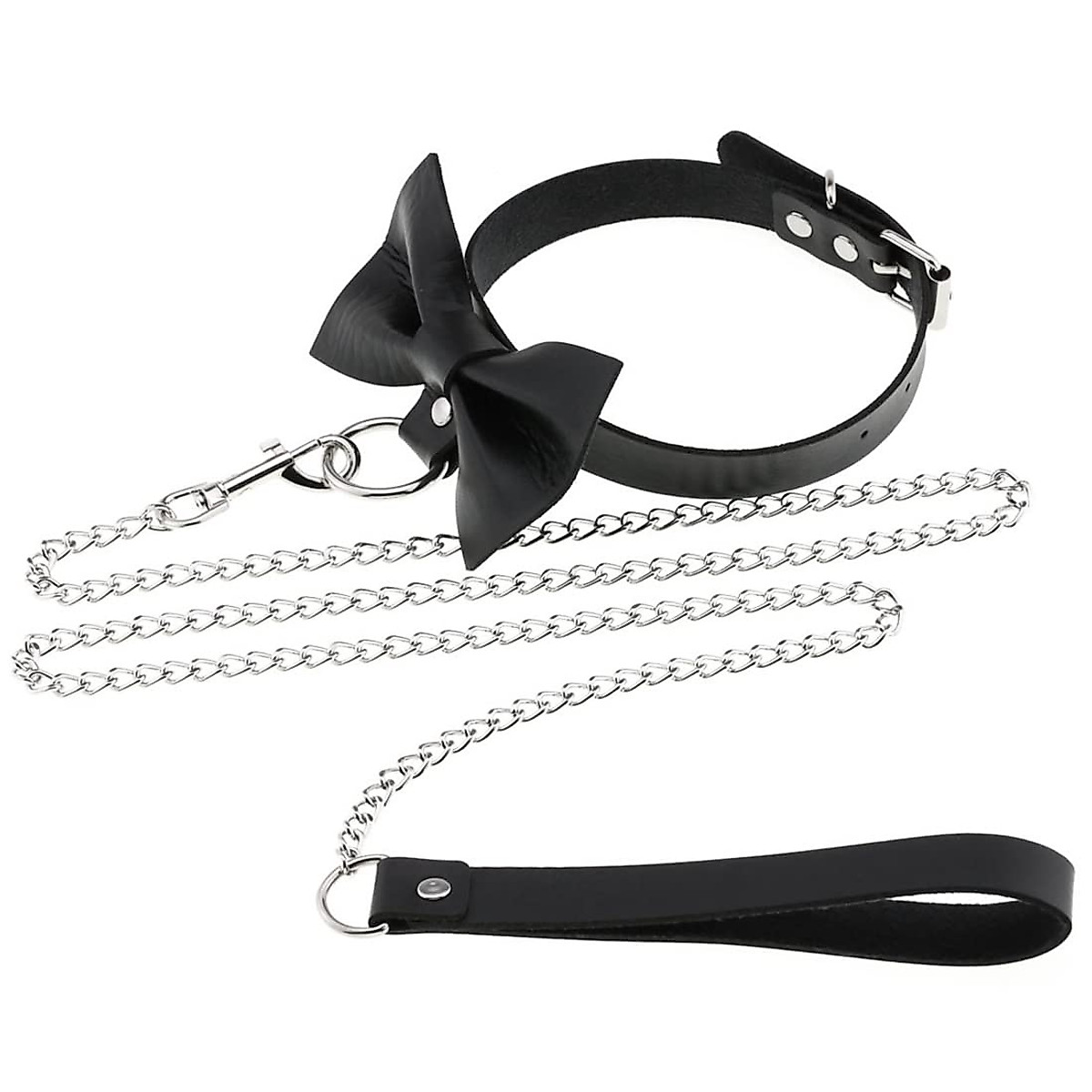 JNKET Bow-Knot Choker Punk Hauling Chain PU Leather Collar Metal Ring Gothic Necklace Adjustable Size (Black)