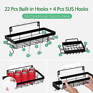 Shower Caddy | Bathroom Shelf, 4 Pack Adhesive Shower Shelf, Shower Rack with 4 Hooks,SUS304 Rustproof | No Drilling Traceless Adhesive Shower Organizer, for Shower & Kitchen(Frosted Black)