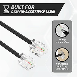 THE CIMPLE CO Phone Line Cord 50 Feet - Modular Telephone Extension Cord 50 Feet - 2 Conductor (2 pin, 1 line) Cable - Works Great with FAX, AIO, and Other Machines - Black