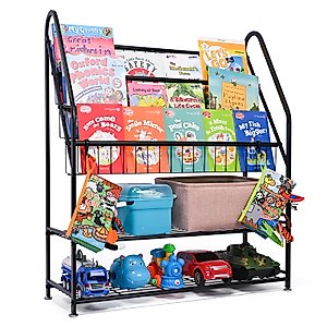 Bookshelf for Kids, Metal Kids Bookshelf, 5 Tier Kids Book Shelf and Toy Storage, Bookcase for Kids Room, Kids Book Storage for Bed Room Living Room (Large, Black)