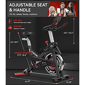 Pooboo Magnetic Exercise Bike Stationary, Indoor Cycling Bike with Built-In Bluetooth Sensor Compatible with Exercise bike apps& Ipad Mount, Comfortable seat and Slant Board, Silent Belt Drive, 350LBS