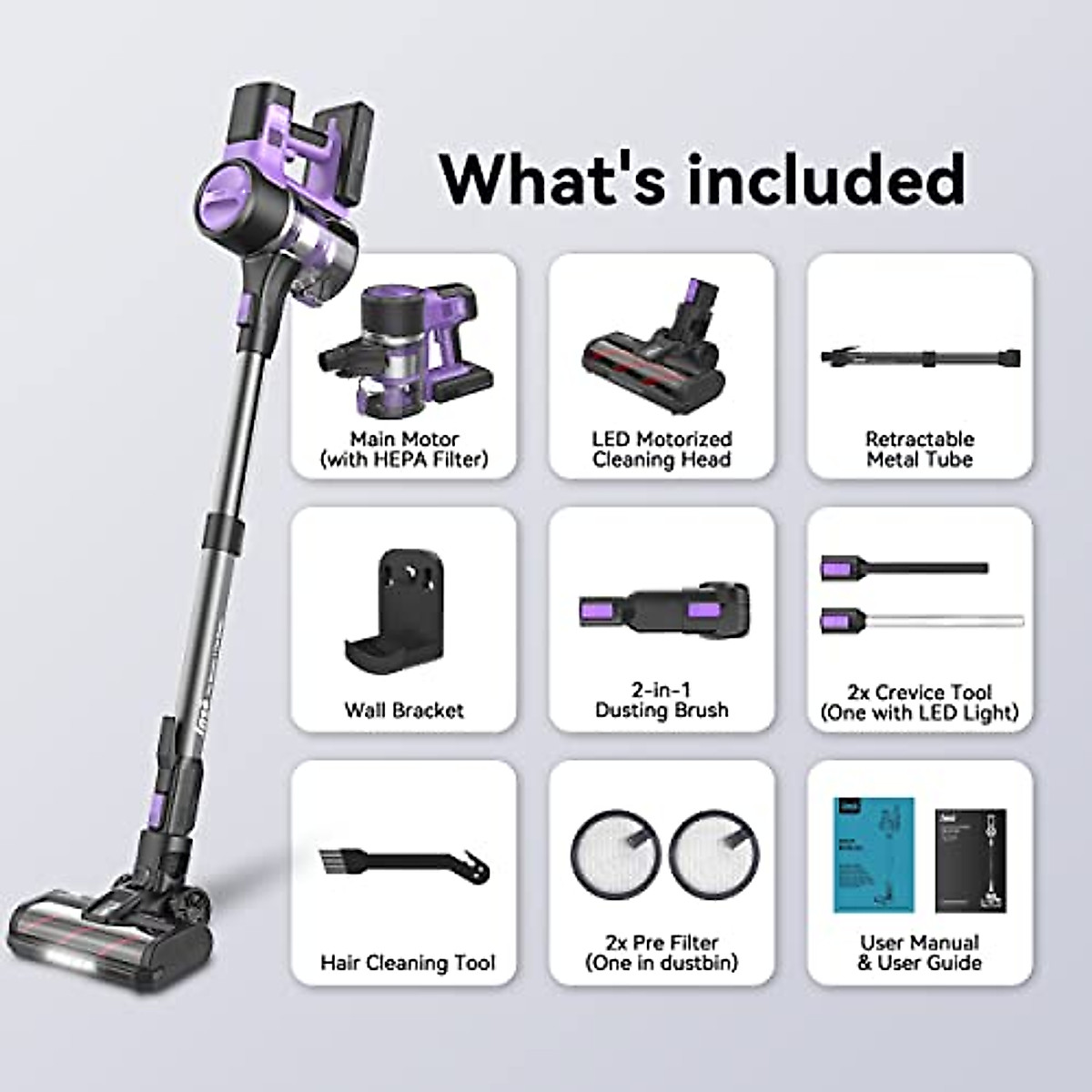 INSE Cordless Vacuum Cleaner, 26Kpa 350W Stick Vacuum for Hardwood Floor, Up to 50 Mins Rechargeable Battery, 6-in-1 Household Wireless Lightweight Vacuum for Pet Hair Carpet - S10