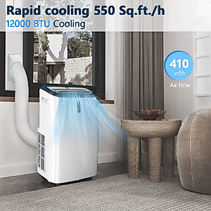 Joy Pebble Portable Air Conditioner 12000 BTU,Portable AC Unit for Room Cools up to 550 Sq.ft,Air Conditioner Portable 3-IN-ONE for Cooling&Dehumidifier&Fan,With Remote Control,24Hrs Timer,3 Fan Speed
