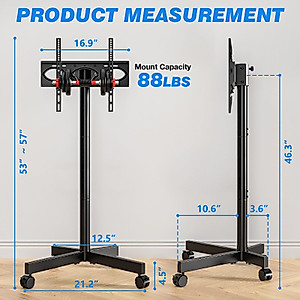 Mobile TV Cart Rolling Floor Stand for 23-60 Inch LCD LED OLED 4K Smart TVs up to 88 lbs, Height Adjustable Outdoor Metal Trolley Stand with Locking Wheels and Tilt Mount for Home Office Portable Use