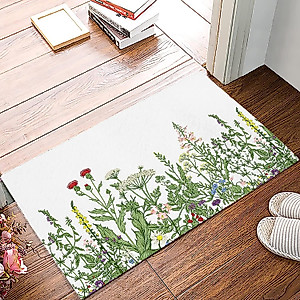 Door Mat for Bedroom Decor, Botanical Print Vintage Blossom Floral Herb Floor Mats, Holiday Rugs for Living Room, Absorbent Non-Slip Bathroom Rugs Home Decor Kitchen Mat Area Rug 18x30 Inch