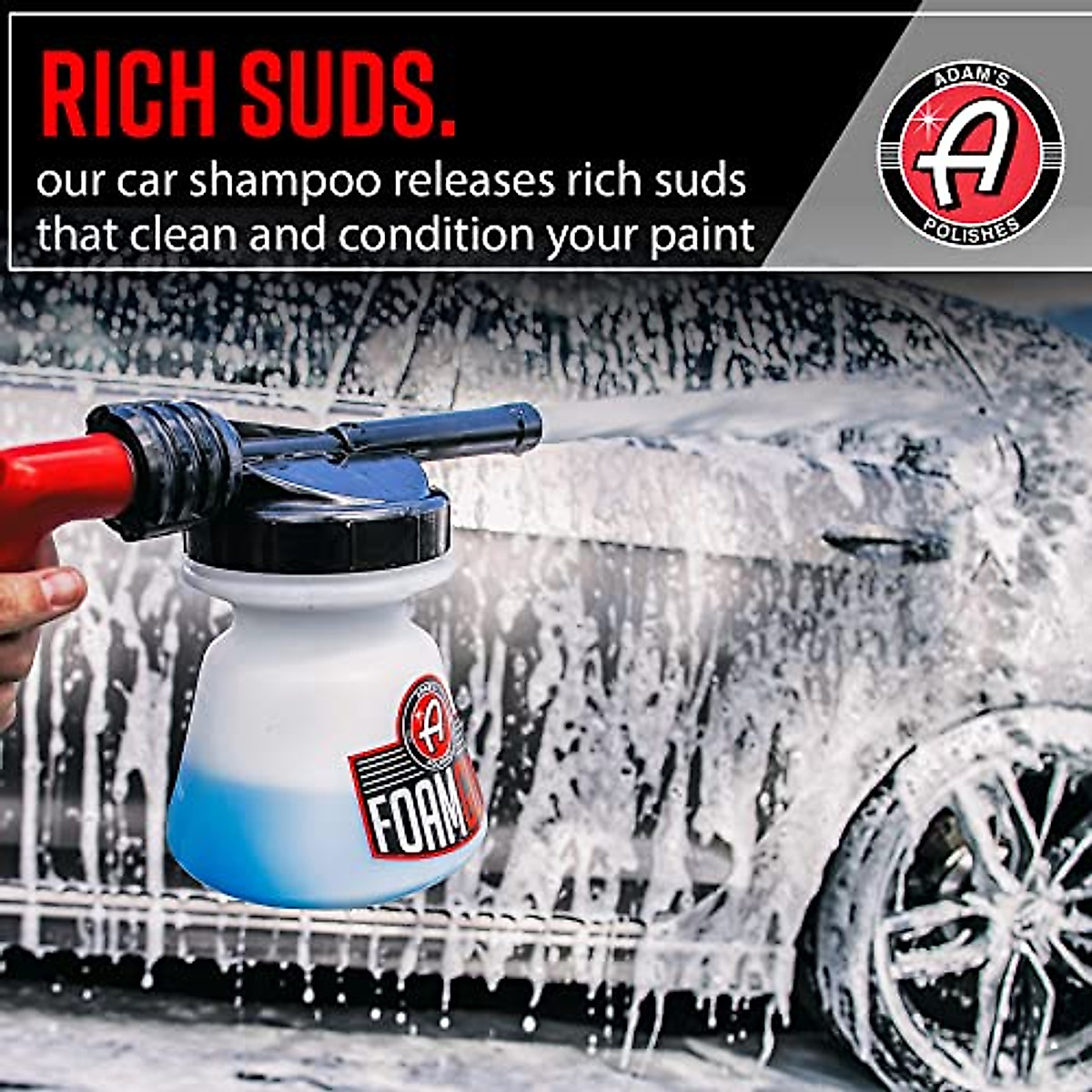 Adam’s Standard Foam Gun & Car Shampoo - Car Wash & Car Cleaning Auto Detailing Kit | Soap Shampoo & Garden Hose for Thick Suds | No Pressure Washer Required | Car Wax Tool Supplies
