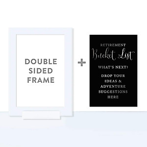 Andaz Press Framed Retirement Party Signs, Metallic Silver Ink on Black, 4x6-inch, Retirement Bucket List, What's Next? Drop Your Ideas and Adventure Suggestions Here, 1-Pack