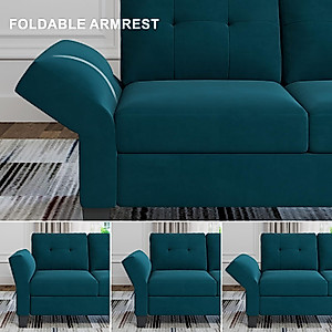 Belffin Convertible Sectional Couch Velvet L Shaped Sofa 4 Seat Sofa with Chaise L-Shaped Couches Reversible Sectional Sofa Peacock Blue
