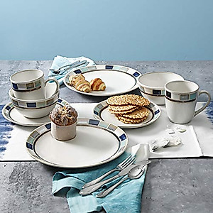 Gibson Elite Casa Blanca Round Reactive Glaze Stoneware Dinnerware Set, Service for 4 (16pcs), White/Blue